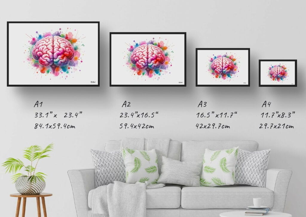 Brain Back Wall Art Print Watercolour Lobes Cerebral Cortex Neurology ...