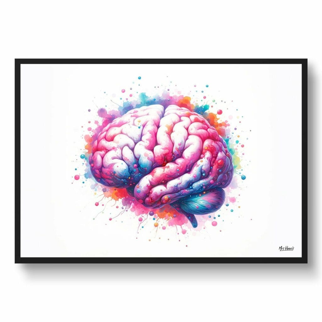 Brain Side Wall Art Print Watercolour Lobes Cerebral Cortex Neurology ...