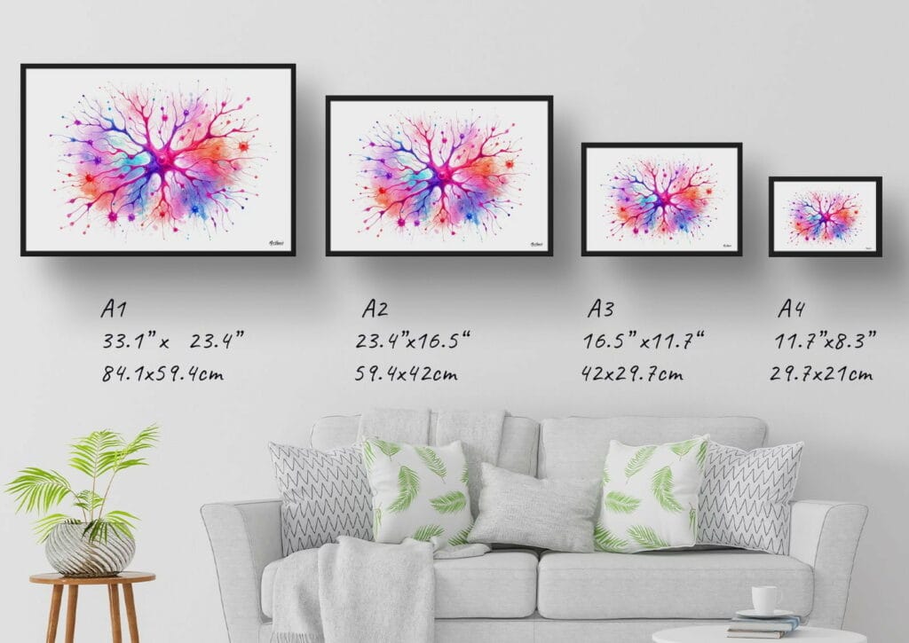 Cortical neurons Wall Art Print Watercolour Cerebral Neurology ...
