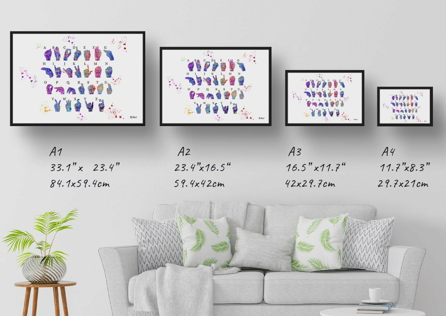 Sign Language Wall Art Print Watercolour ASL Hand Signing Alphabet ...