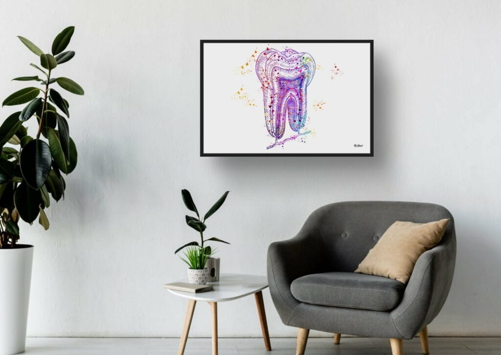 Tooth Structure Wall Art Print Watercolour Tooth Cross Section Anatomy ...
